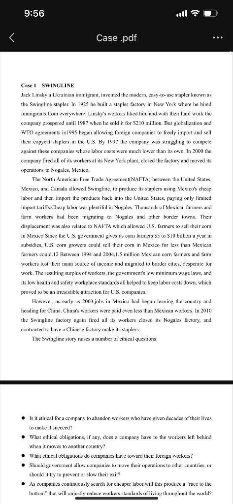 Solved Case 1 SWINGLINE Jack Linsky a Lkrainian immigrant, | Chegg.com