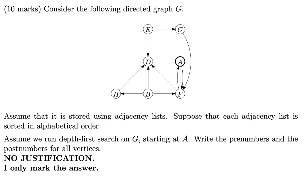 Solved (10 marks) Consider the following directed graph G. E | Chegg.com