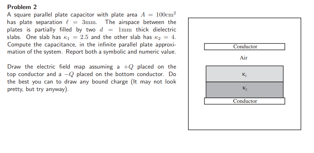 Solved Problem 2 A square parallel plate capacitor with | Chegg.com