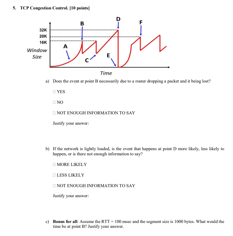 Solved 5. TCP Congestion Control. [10 points] a) Does the | Chegg.com