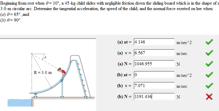 Solved Beginning from rest when θ=10°, ﻿a 45kg ﻿child slides | Chegg.com