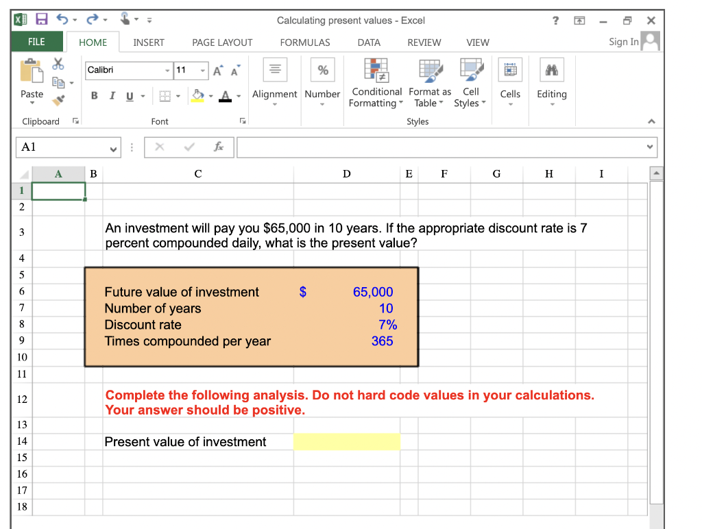 Solved Xuhs Calculating Present Values Excel 5 Х File 
