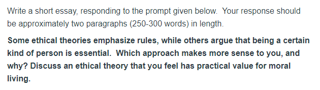 Write a short essay, responding to the prompt given | Chegg.com