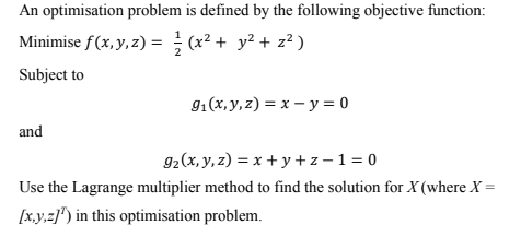 Solved An optimisation problem is defined by the following | Chegg.com