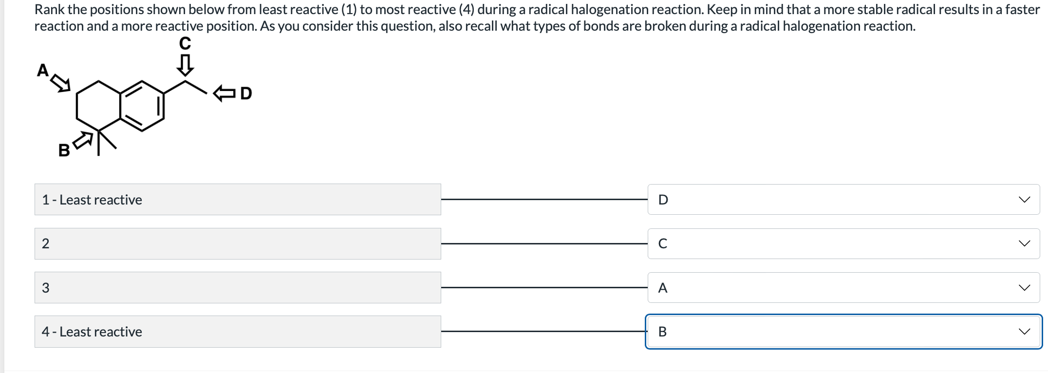Solved Rank the positions shown below from least reactive | Chegg.com