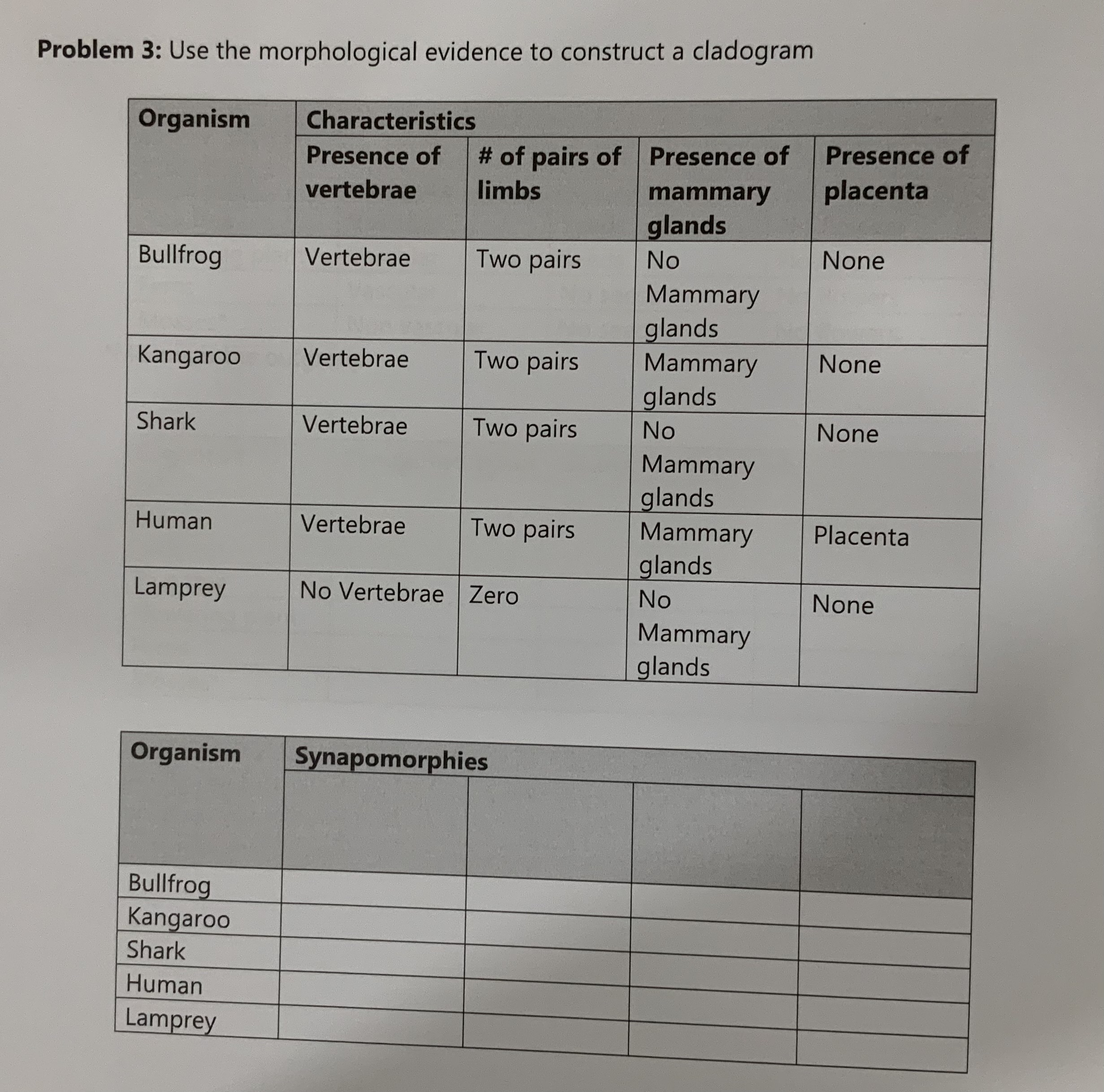 Solved Problem 3: Use the morphological evidence to | Chegg.com