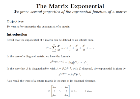 Solved The Matrix Exponential We prove several properties of | Chegg.com
