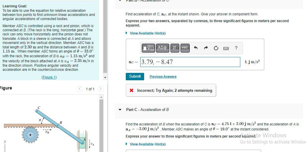 Solved Find acceleration of C, ac, at the instant shown. | Chegg.com