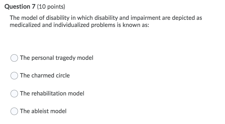 Solved Question 7 (10 points) The model of disability in | Chegg.com