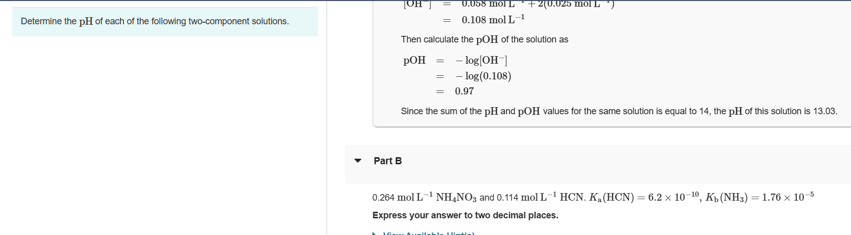 Solved Determine the pH of each of the following | Chegg.com