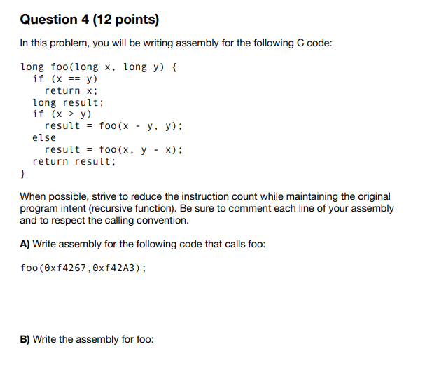 Question 4 (12 points) In this problem, you will be | Chegg.com