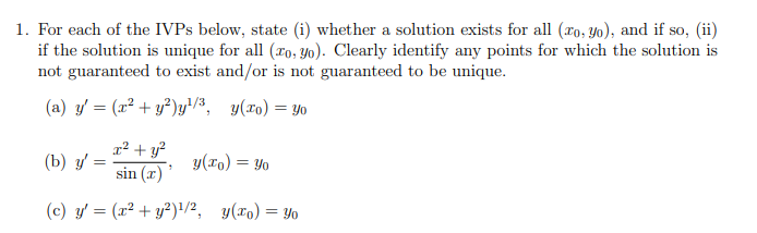Solved 1. For each of the IVPs below, state (i) whether a | Chegg.com