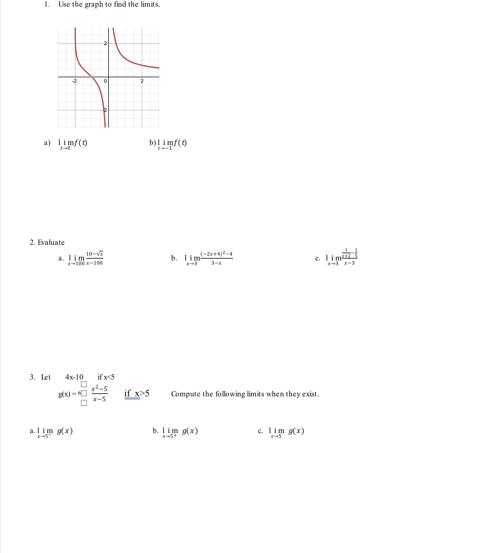 Solved 1. Use the graph to find the limits. a) limt→0f(t) b) | Chegg.com