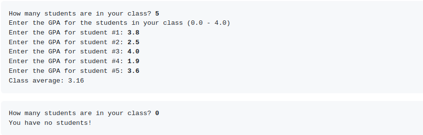 Solved Class Average GPACreate a program that dynamically | Chegg.com