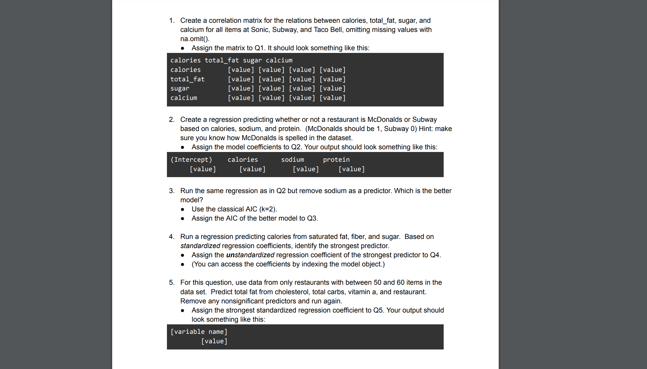 For this assignment, name your R file fastfoodStats.R | Chegg.com