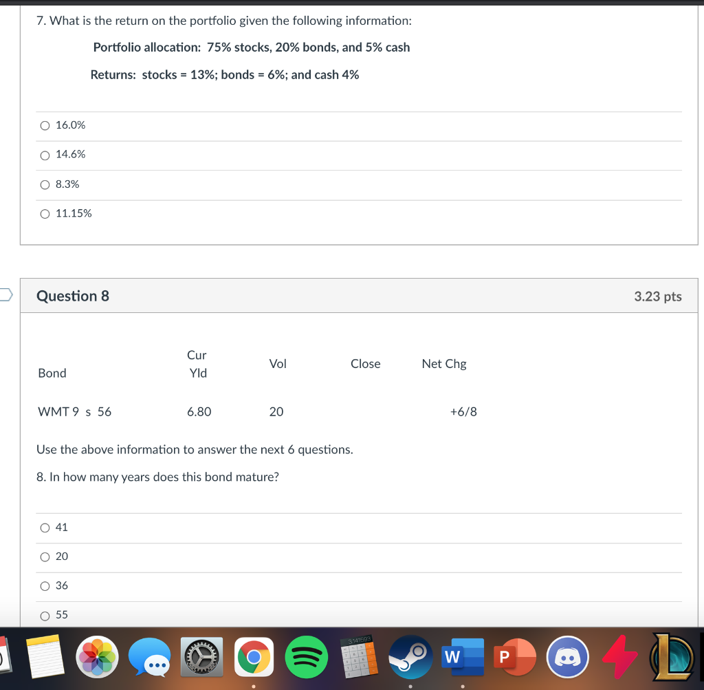 Solved 7. What is the return on the portfolio given the | Chegg.com