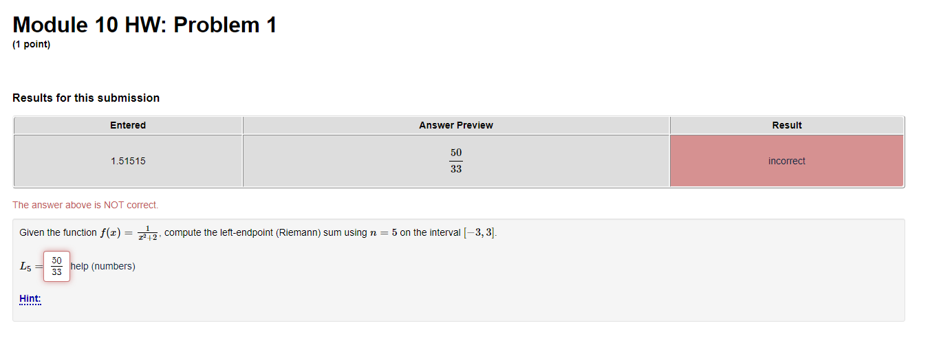Solved Module 10HW ﻿: Problem 1(1 ﻿point)Results for this | Chegg.com