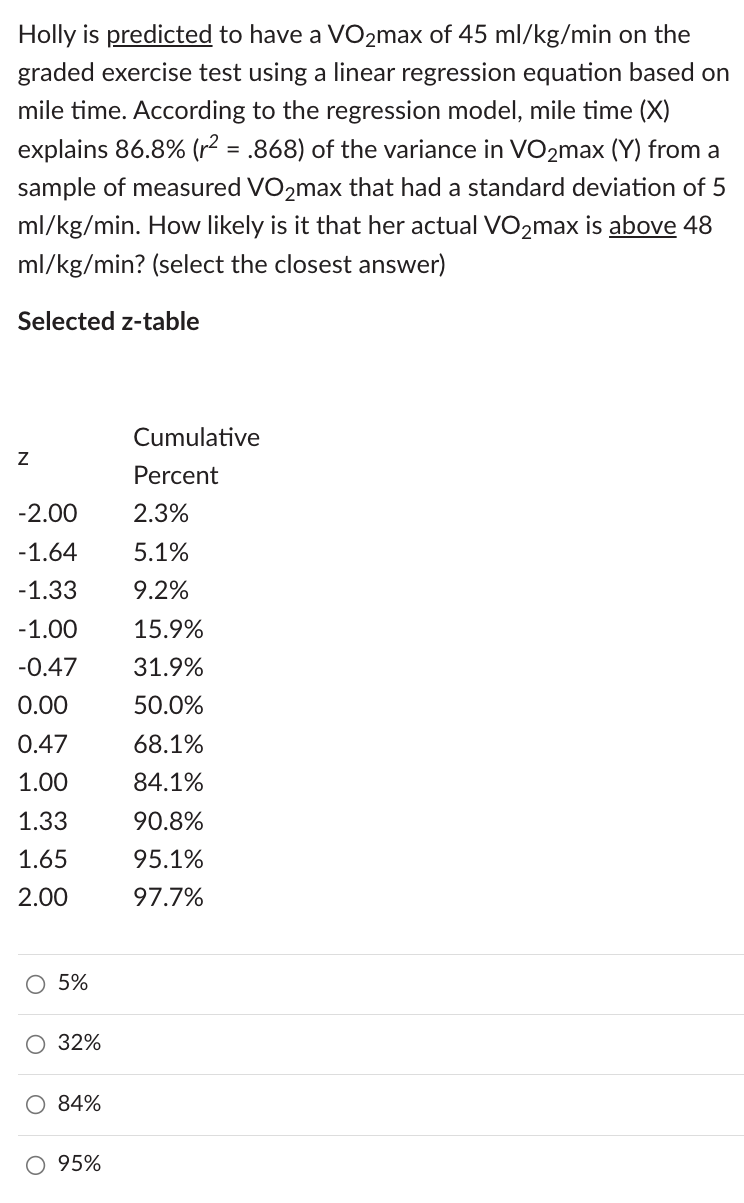 Solved Holly is predicted to have a VO2max of 45ml/kg/min on | Chegg.com