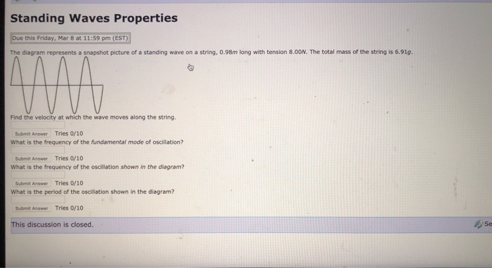 Solved Standing Waves Properties Due this Friday, Mar 8 at | Chegg.com