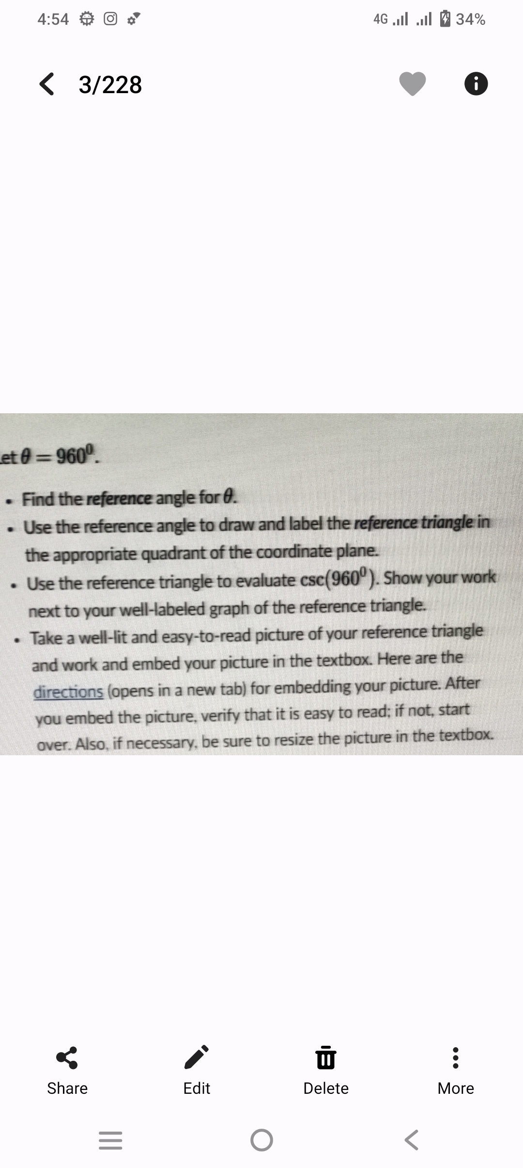 Solved et θ=960∘ - Find the reference angle for θ. - Use the | Chegg.com