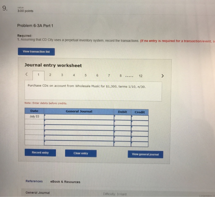 Solved KQuestions 9-10 (of 10) Problem 6-3A Record | Chegg.com