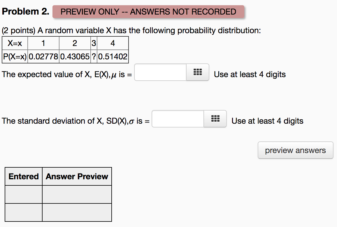 Solved Problem 2. PREVIEW ONLY -- ANSWERS NOT RECORDED (2 | Chegg.com