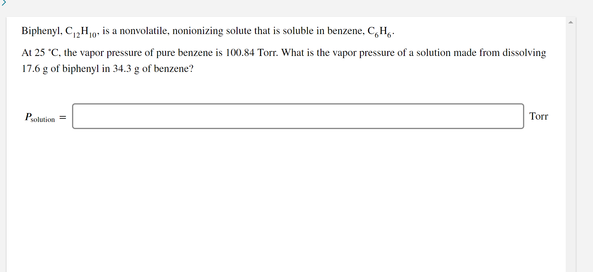 Solved Biphenyl, C12H10, is a nonvolatile, nonionizing | Chegg.com