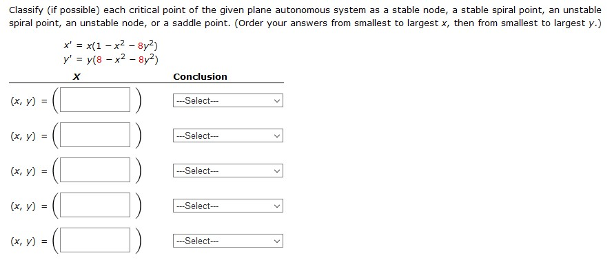 Solved Classify (if possible) each critical point of the | Chegg.com