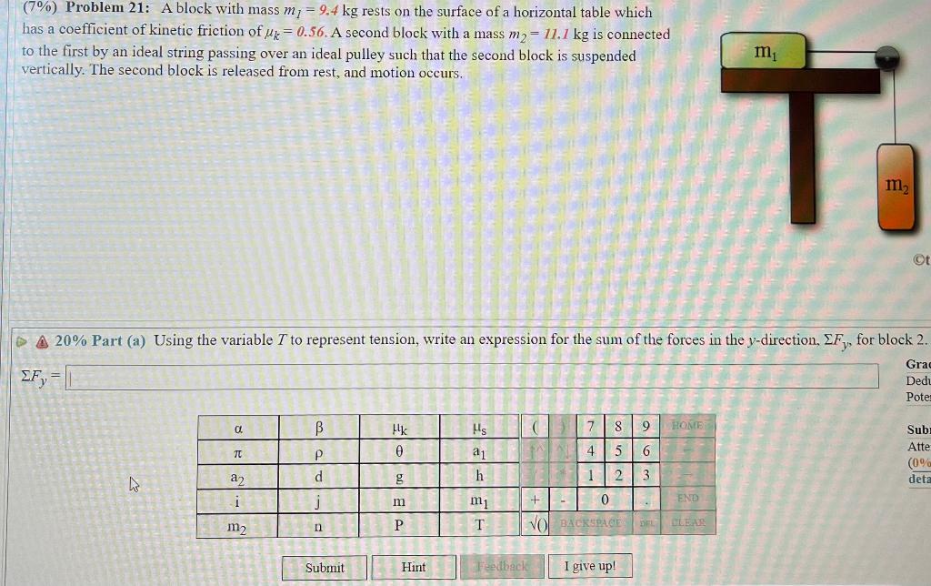 Solved (7\%) Problem 21: A block with mass ml=9.4 kg rests | Chegg.com