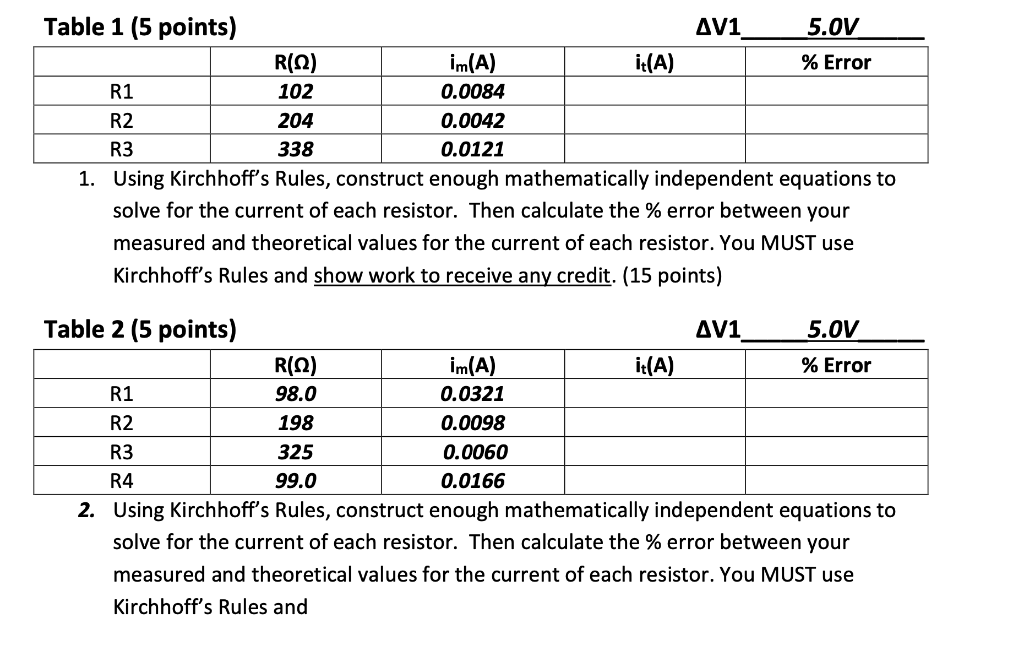 Solved IA R2 V1 R3 R1 Table 1 (5 points) AV1 5.0V R(Q) | Chegg.com