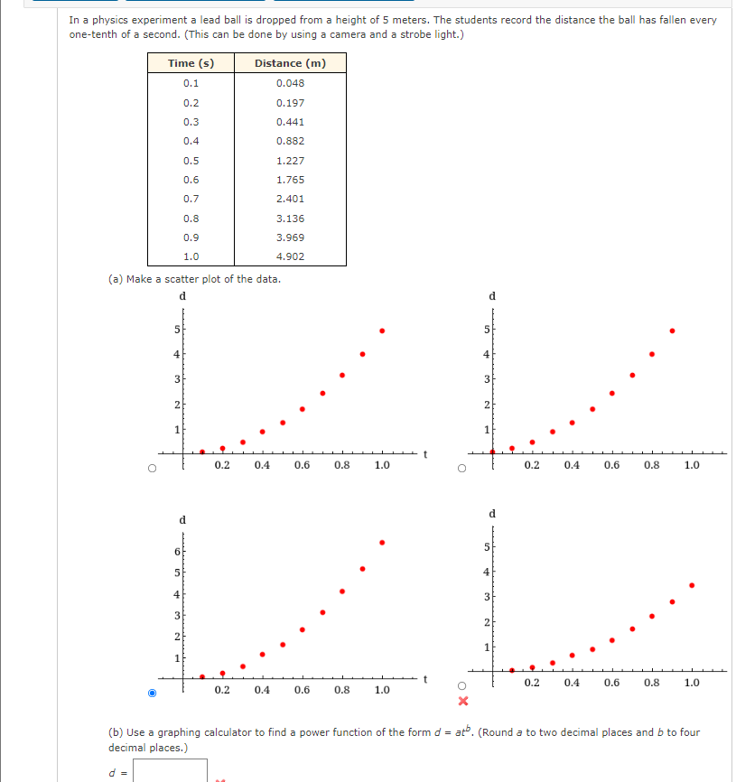 Solved In a physics experiment a lead ball is dropped from a | Chegg.com