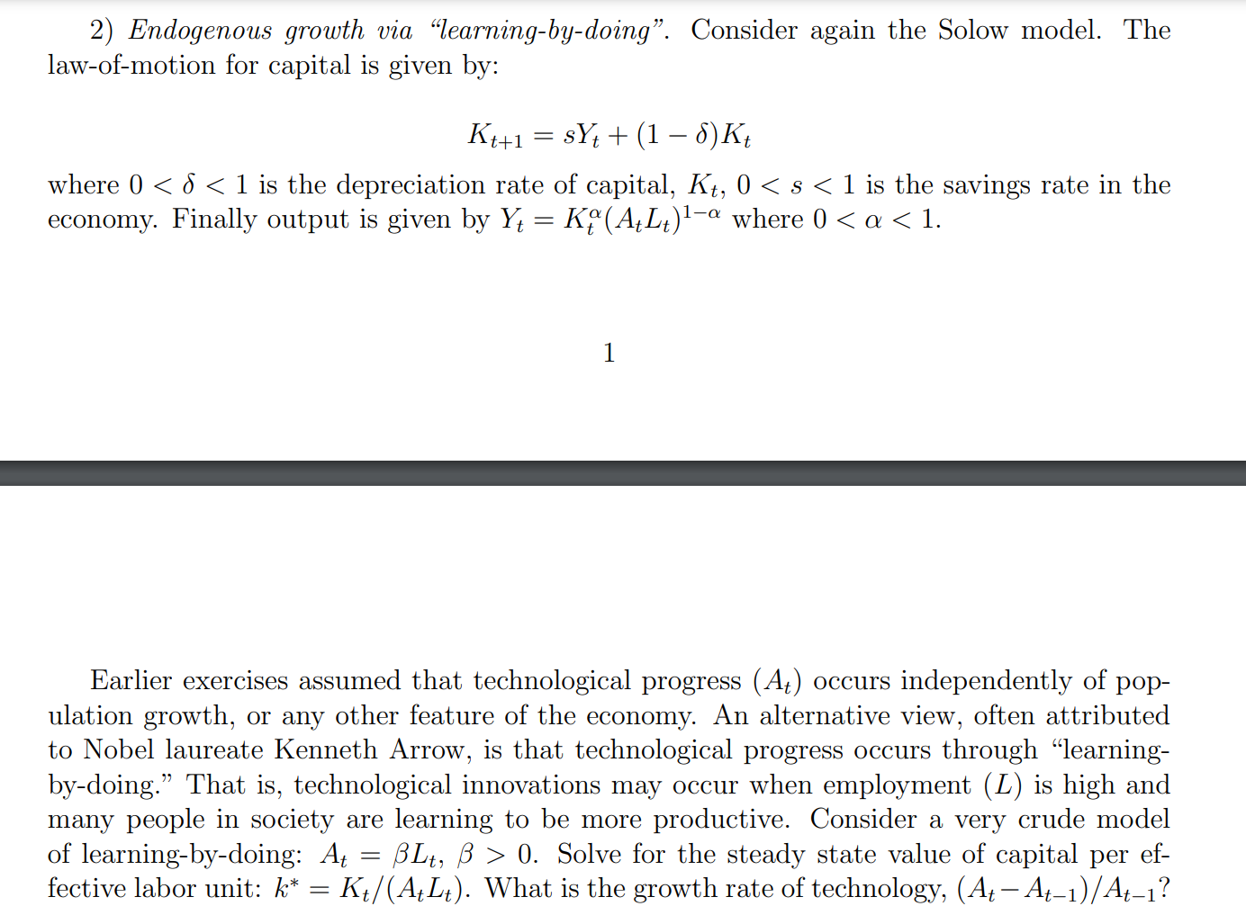 Solved Endogenous growth via “learning-by-doing”. ﻿Consider | Chegg.com