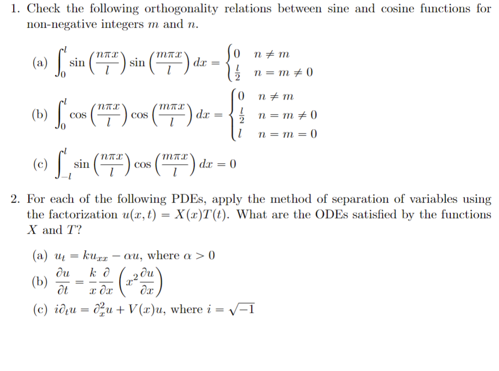 Solved 1. Check the following orthogonality relations | Chegg.com