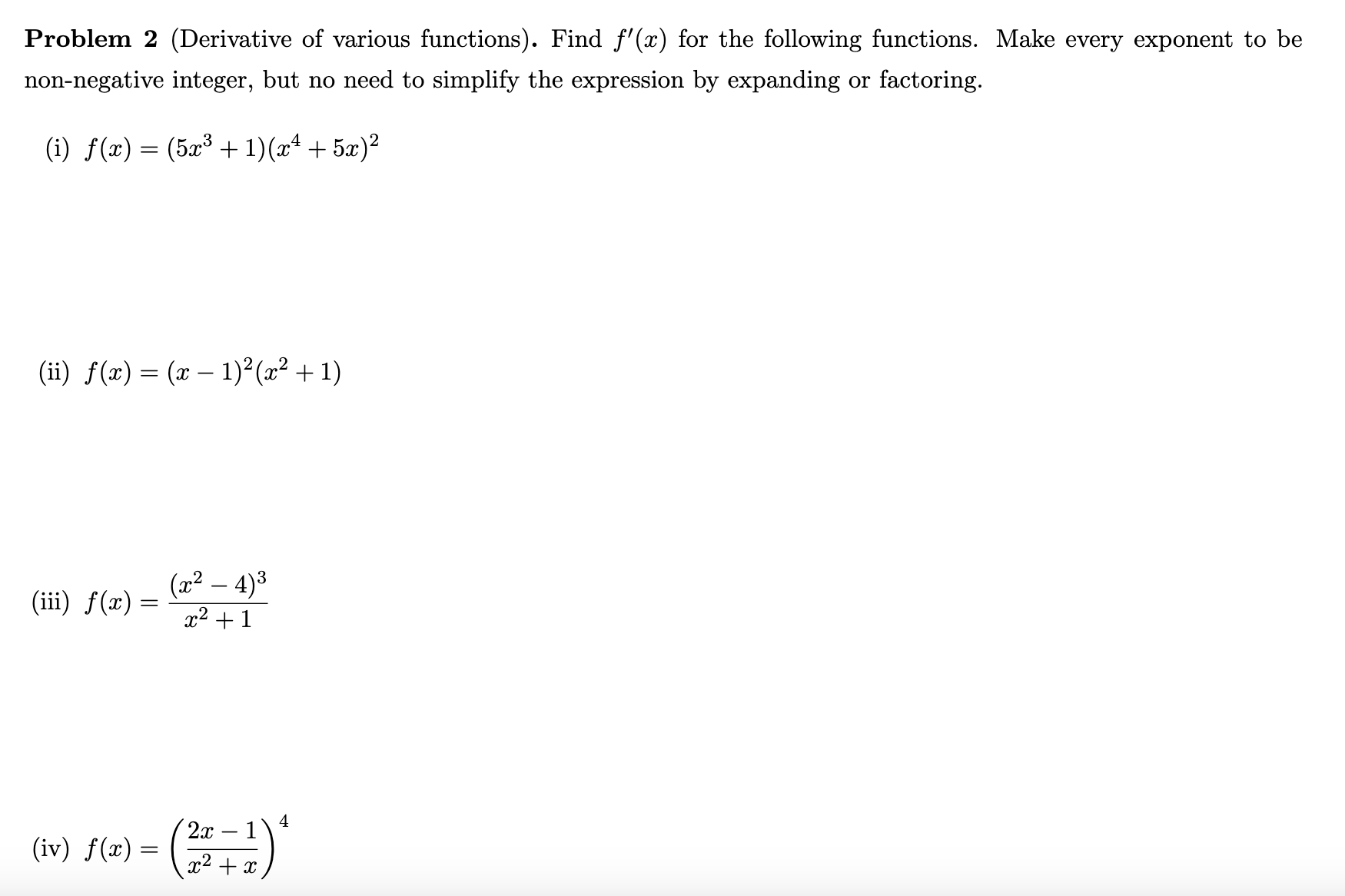Solved Problem 2 (Derivative of various functions). ﻿Find | Chegg.com