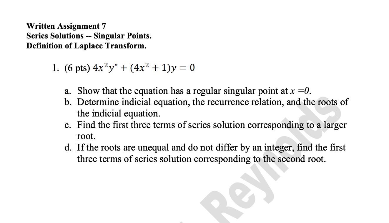 Solved Written Assignment 7 Series Solutions -- Singular | Chegg.com