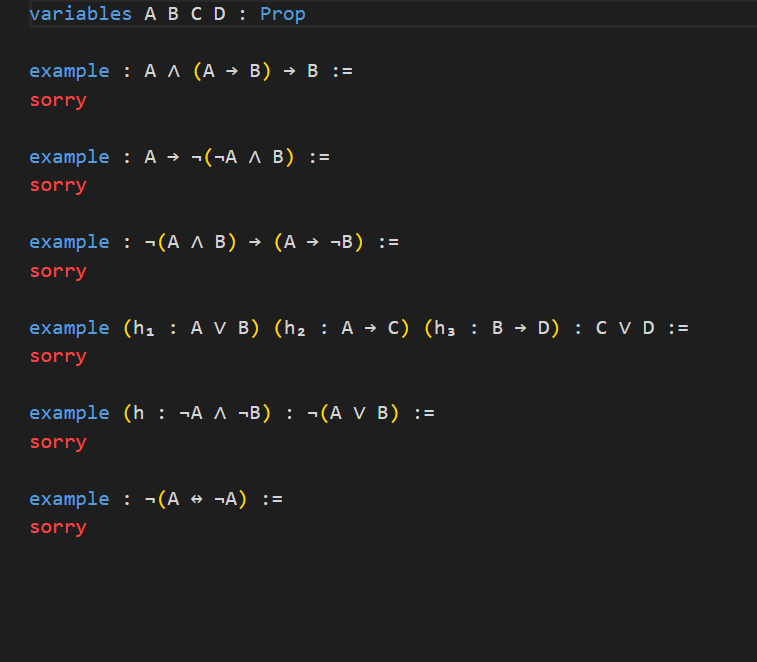 Solved variables A B C D : Prop example : A ∧(A→B)→B:= sorry | Chegg.com