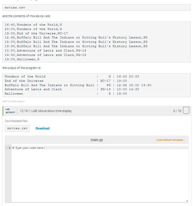 Solved movies.csv and the contents of movies.csv are: 16:40, | Chegg.com