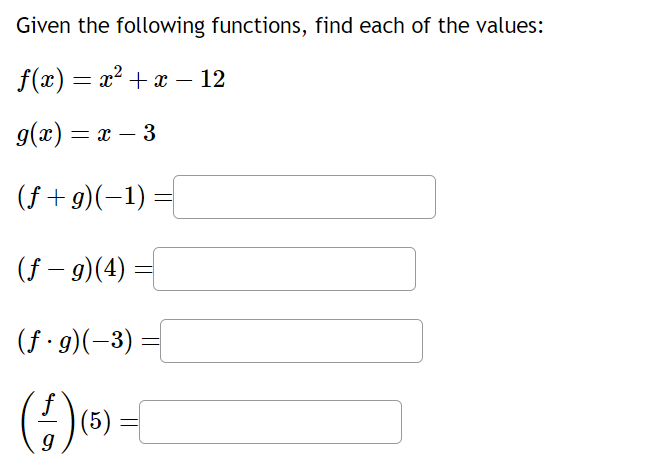 Solved Given the following functions, find each of the | Chegg.com