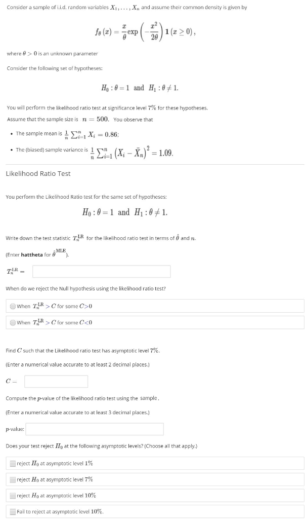Consider a sample of i.i.d. random variables X1,..., | Chegg.com