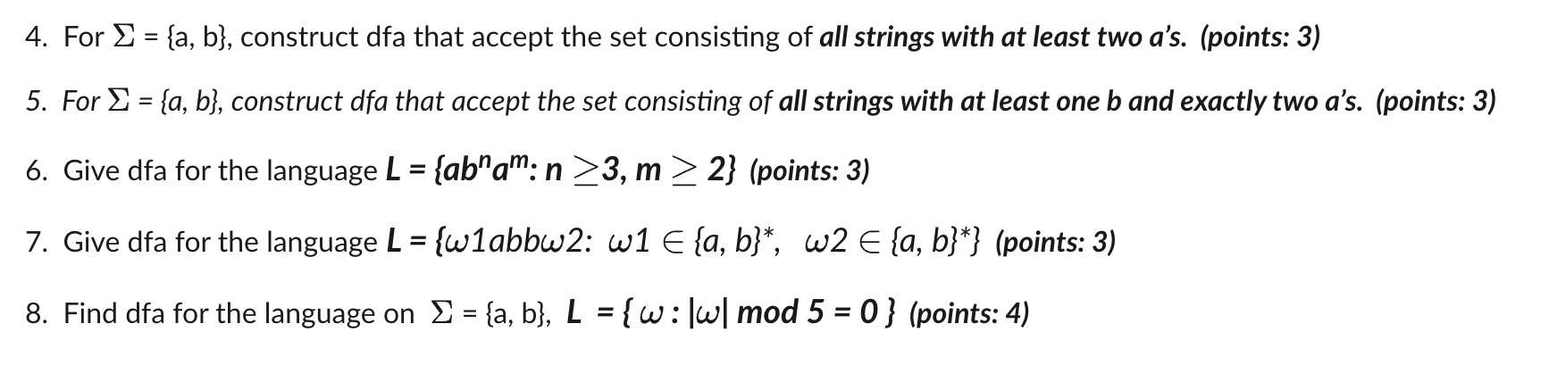 Solved 4. For Σ={a,b}, construct dfa that accept the set | Chegg.com