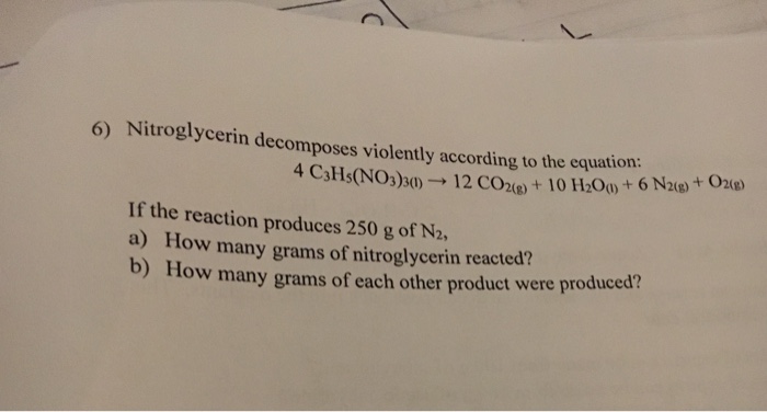 Solved Nitroglycerin decomposes violently according to the | Chegg.com