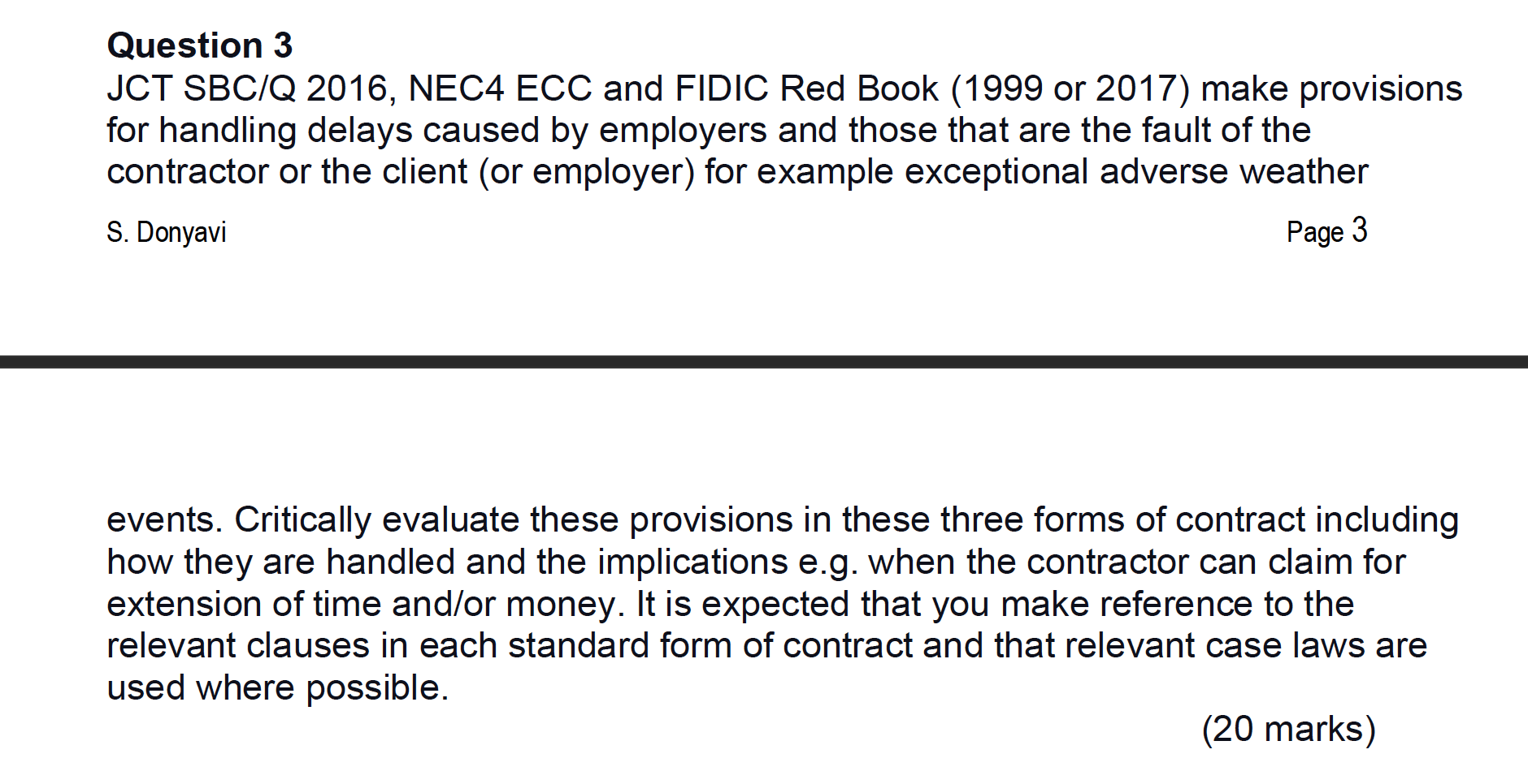 Solved Question 3 JCT SBC/Q 2016, NEC4 ECC and FIDIC Red | Chegg.com
