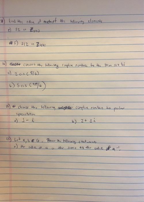 Solved Find the order at each of the following elements 72 | Chegg.com