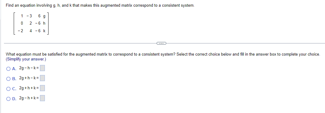Solved Find an equation involving g,h, ﻿and k ﻿that makes | Chegg.com