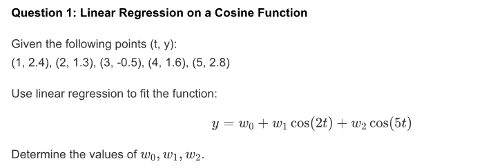 Solved Question 1: Linear Regression on a Cosine Function | Chegg.com