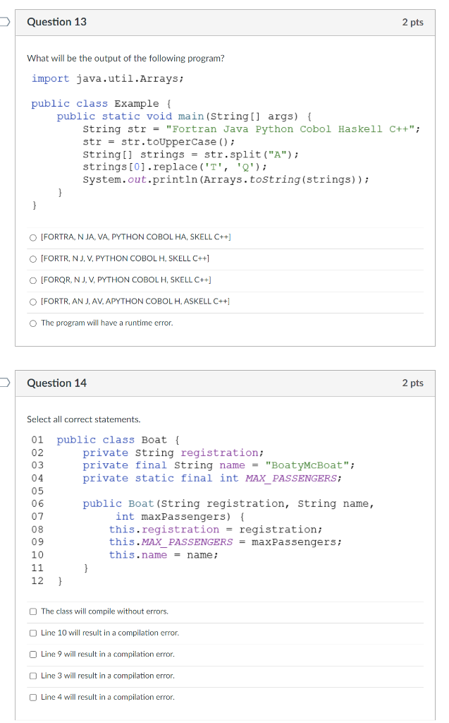 Solved Question 12 2 pts Consider the following code and | Chegg.com