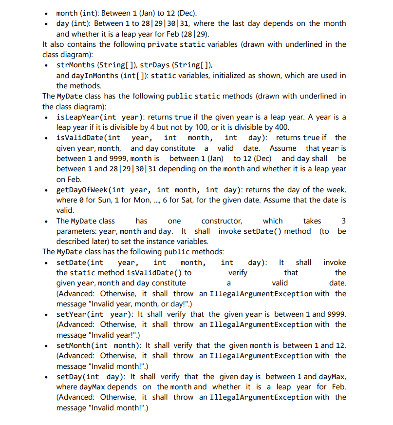 Solved Exercise 1 A class called MyDate, which models a date | Chegg.com
