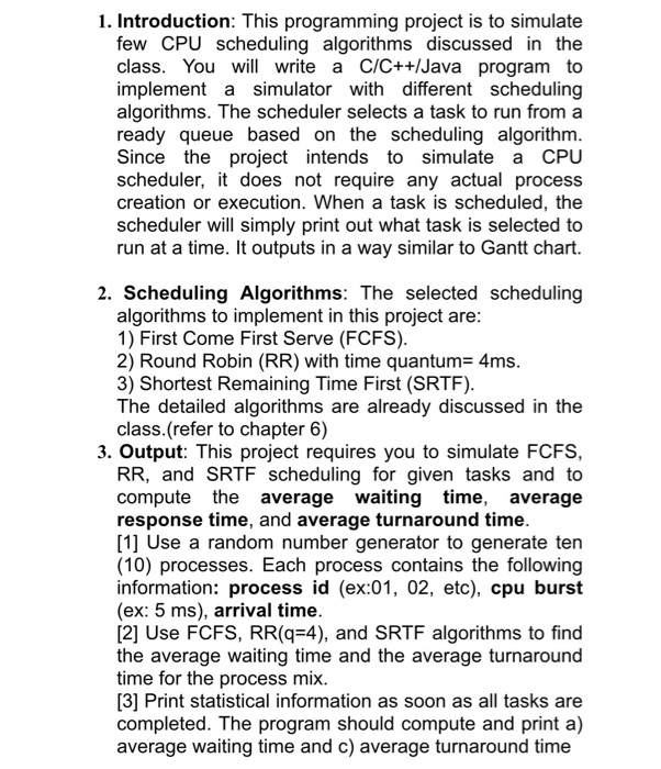 Solved 1. Introduction: This programming project is to | Chegg.com