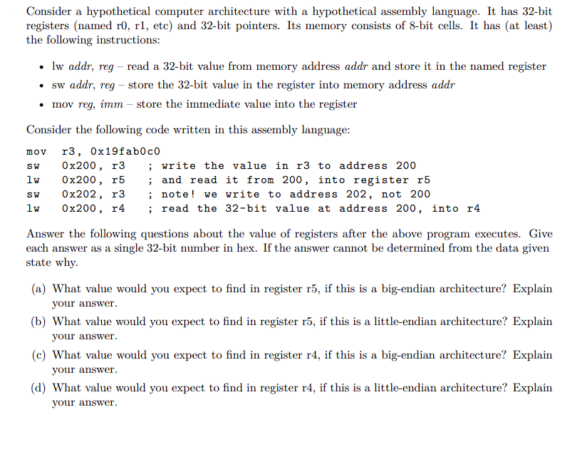 Solved Consider a hypothetical computer architecture with a | Chegg.com