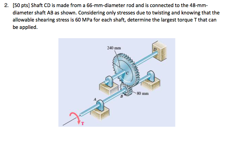 Solved 2. [50 pts] Shaft CD is made from a 66-mm-diameter | Chegg.com
